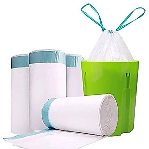WanJiaXinHui 7-10 Gallon Tall Drawstring Trash Bags, Strong Garbage Bags for Kitchen Bath Bedroom Car Trash Can, Office Waste Bin Liners Bags Unscented,White,60 Count(7-10Gallon) …