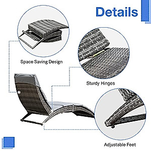 JOIVI Patio Chaise Lounge, Outdoor Lounge Chair, PE Rattan Foldable Chaise Lounger with Removable Light Gray Cushion, Suitable for Poolside, Garden, Balcony 2 Pack