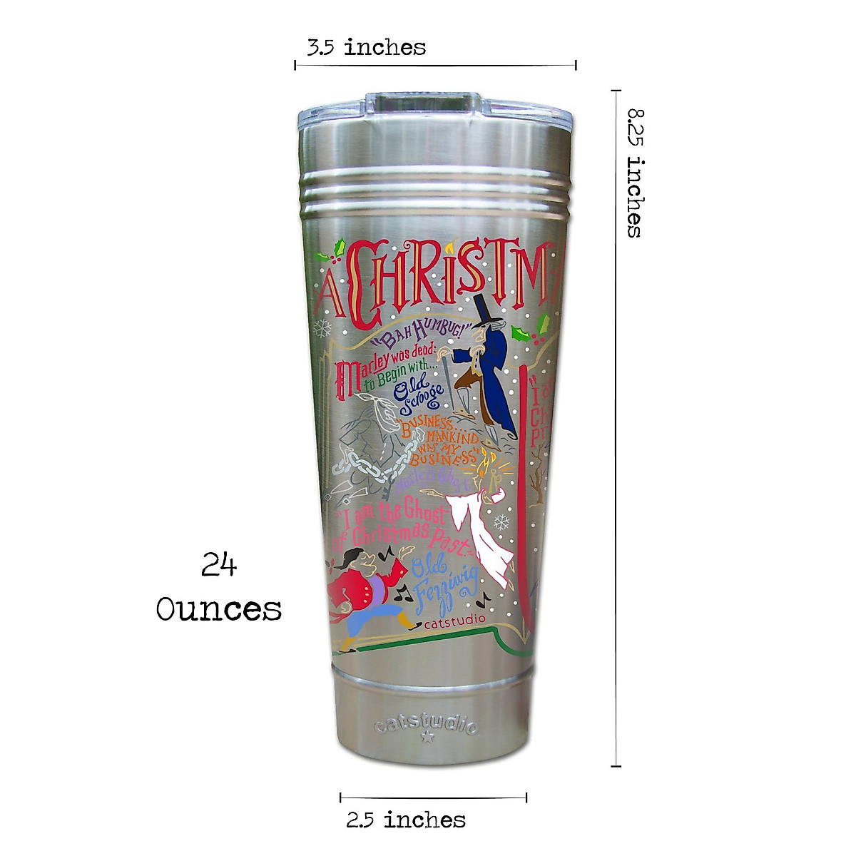Catstudio Christmas Carol Thermal Tumbler | Triple Wall Insulation With Non Slip Bottom | Great Holiday and Christmas Travel Cup for Water, Coffee, Tea, or Smoothies