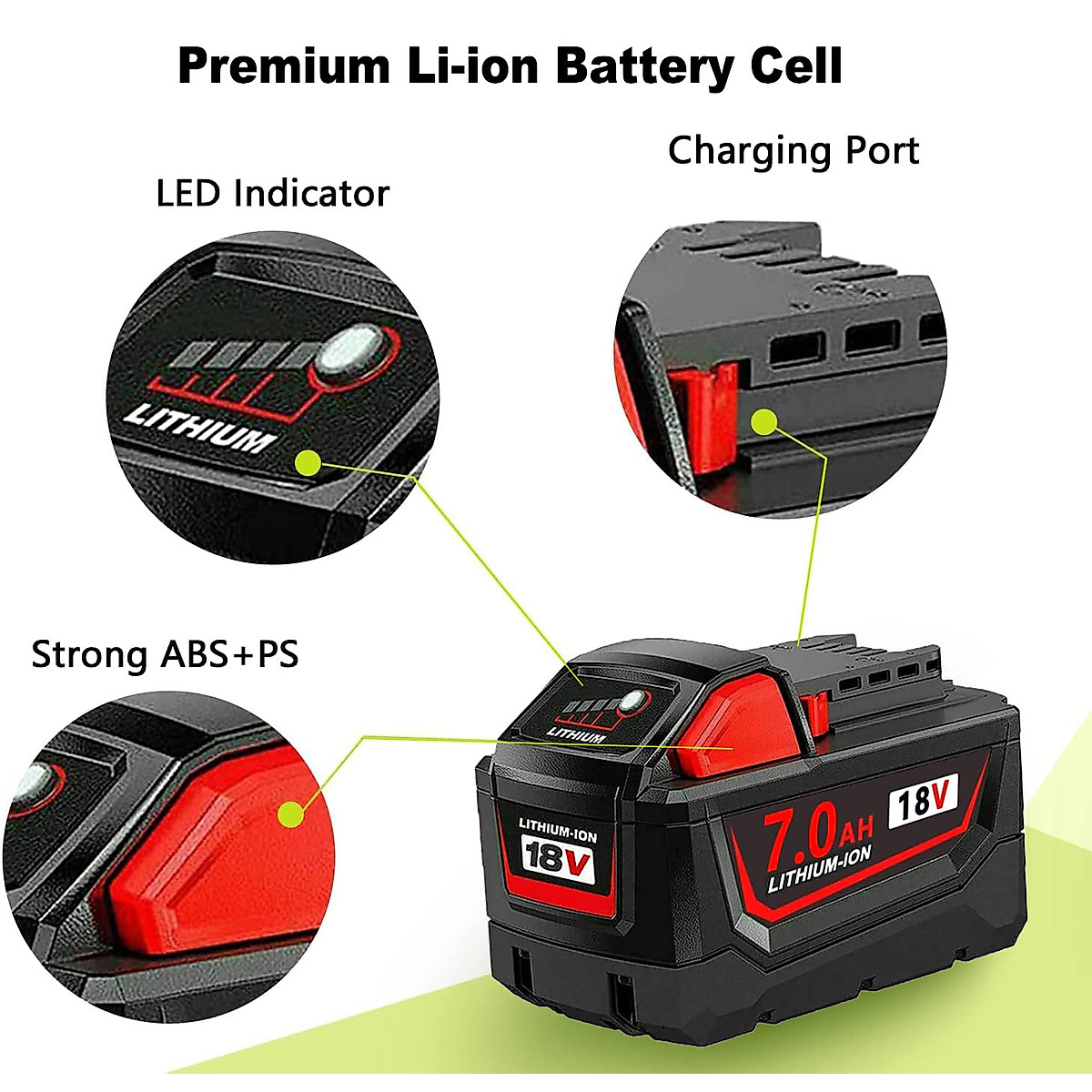 Kulatiom 2 Packs 18V 7000mAh Replacement Battery for Milw M-18 Battery Pack Compatible with Milw M-18 7.0Ah Lithium Battery 48-11-1890,48-11-1850, 48-11-1828, 48-11-1820,48-11-1815 Cordless Tools
