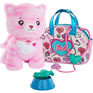 Barbie Stuffed Animals, Pink Kitten with Vet-Themed Purse Playset and 6 Accessories, Plush with Lights and Sounds, Doctor Pet Adventure