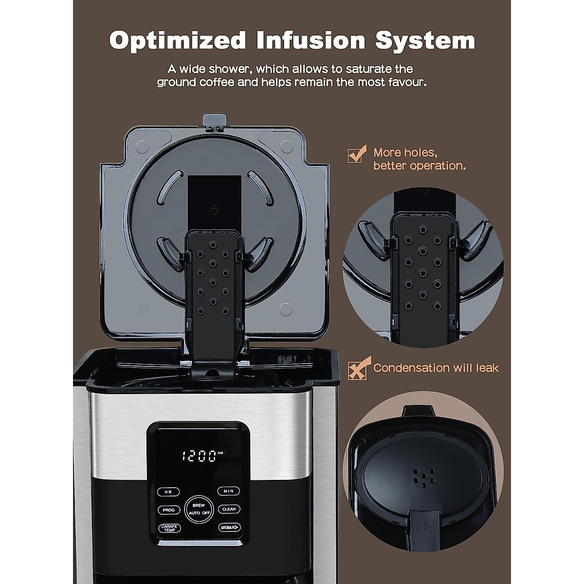 Homtone Coffee Maker 12 Cup Programmable, Anti-Drip Digital Coffee Machine, Brew Strength Control Coffee Maker for Hot Coffee, Stainless Steel, LCD Touch Screen, Permanent Filter, 1000W