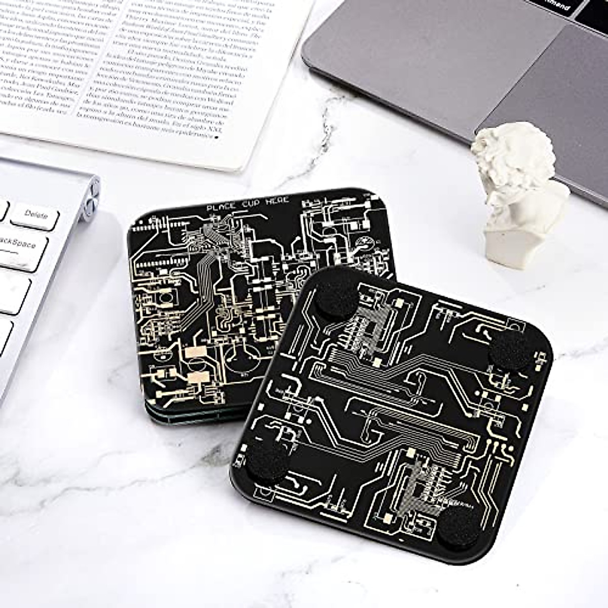 4 Pcs Circuit Board Coasters PCB Coasters Immersion Gold Circuit Board Coasters for Drinks PCB-Design Coasters for Men Funny Drink Coasters for Party Bar Office Gamer Geek Men Nerd Engineer Gifts