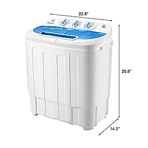 YOLENY 2IN1 Compact Mini Twin Tub Washing Machine, 16.5lbs Capacity w/Wash and Spin Cycle Combo, Timer Control, Built-in Gravity Drain, Portable Washer and Dryer Combo for Apartments, Dorms, Condos, RVs, Camping, Blue