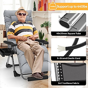 Slendor Oversized Zero Gravity Chairs XL, Padded Anti Gravity Chair, 29in Zero Gravity Lounge Chair, Folding Reclining Chair w/Aluminum Alloy Lock, Headrest, Cup Holder, Support 440lbs, Gray