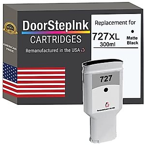 DoorStepInk Remanufactured in The USA Ink Cartridge Replacements for HP 727 300ml Matte Black C1Q12A for Printers DesignJet T1500 T2500 T920 T930