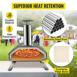 VEVOR Portable Pizza Oven, 12" Pellet Pizza Oven, Stainless Steel Pizza Oven Outdoor, Wood Burning Pizza Oven w/Foldable Feet Portable Wood Oven w/Complete Accessories & Pizza Bag for Outdoor Cooking