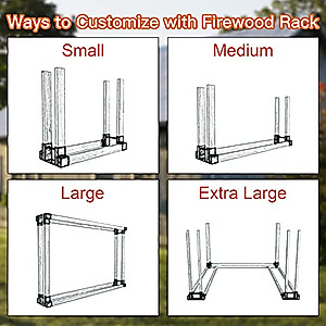 Gardguard Outdoor Firewood Racks - 2 Pack Log Storage Rack Bracket Kit, Rust Free Heavy Duty Steel Adjustable Length Outside Fireplace Wood Holder with Screws, and Hooks (Dark Bronze Green)