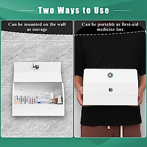 KYODOLED Wall Mount Medicine Lock Box, Drug Cabinet with Key, Large Capacity Secure Steel Prescription, First Aid Kit for Emergencies Home and School use, White, 12.2 * 5.9 * 7.87 inch