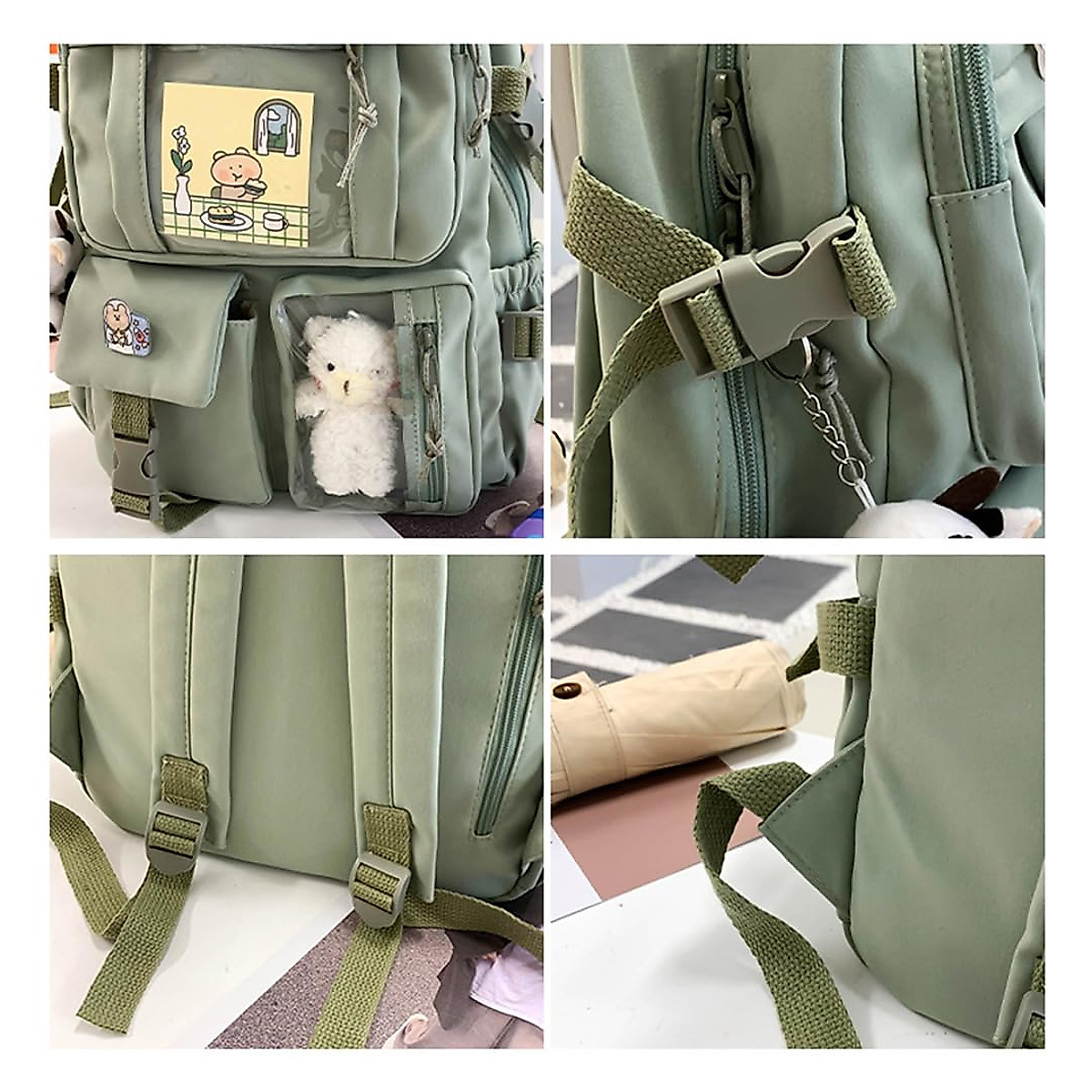 Yoaujeo Kawaii Backpack Lovely Pastel Rucksack for Teen Girls, Cute Aesthetic Bookbag for School with Kawaii Pin and Accessories (Blue)