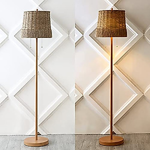 JONATHAN Y JYL3091A Ocata 61" 2-Light Coastal Bohemian Iron/Rattan LED Floor Lamp with Pull-Chain Farmhouse, Rustic Standing Reading Lamp LED Bulb Included, Brown Wood Finish