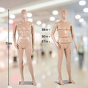 Mannequin Manikin Dress Form Adjustable 73 Inch Mannequin Display Stand Dress Model Full Male Body Realistic Head Turns W/Metal Base Mannequin Stand Torso