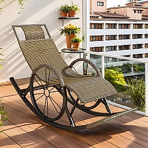 Hannahcos Outdoor Rocker Chair, Wicker Patio Chairs, Patio Lounge Chair with Armrests and Headrests, Modern Royal Chair for Bedroom, Living Room, Porch, Garden, Gold