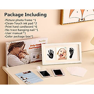 PewinGo Baby Hand and Footprint Kit,Inkless Baby Handprint Kit with 2 Safe Clean-Touch Ink Pads and a Wooden Baby Picture Frame for Newborn,Baby Boys & Girls,Baby Gifts for New ParentsBaby Shower