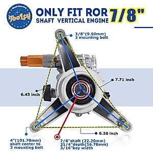 TOOLCY 7/8" Shaft Vertical Pressure Washer Pump - Max 3200 PSI @ 2.5 GPM OEM & Power Washer Pump for Gas Washer - Pre-Filling Gear Oil - More Replacement for Simpson, Ryobi, Honda etc