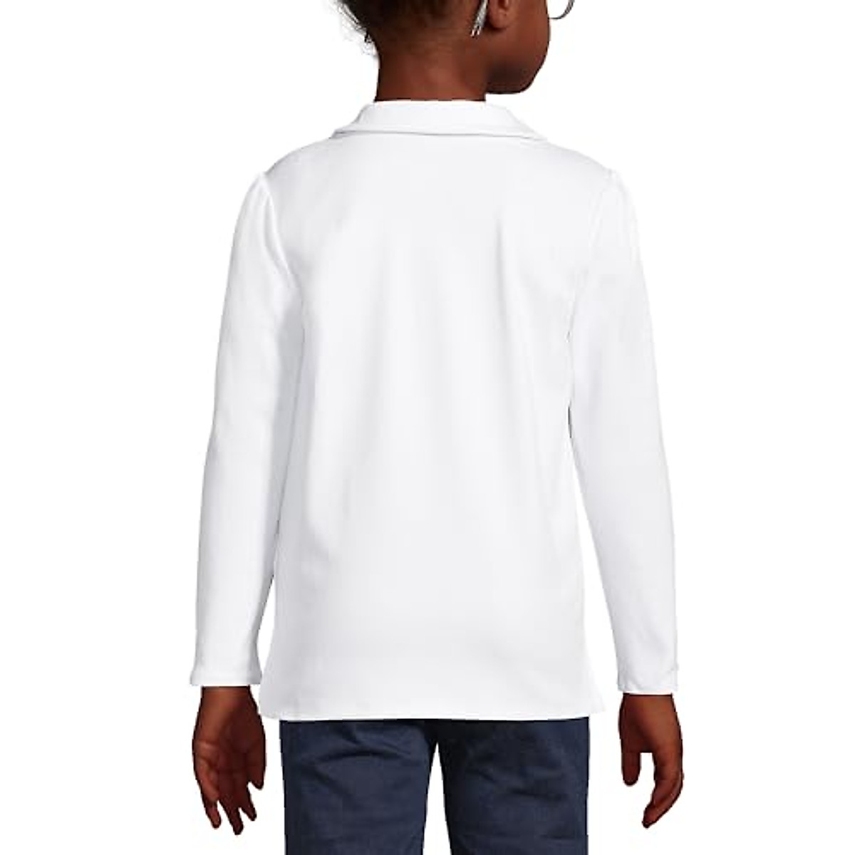 Lands' End Uniform Girls Long Sleeve Plain Knit Peter Pan Polo White Kids Medium