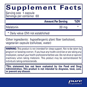 Pure Encapsulations Melatonin 20 mg | Supplement to Support Natural Sleep Cycles, Cells, and Tissues* | 60 Capsules