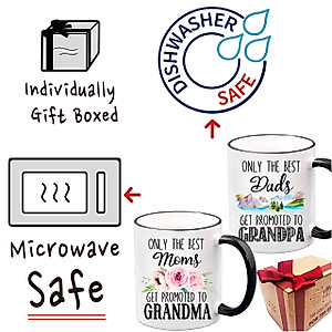 Only the Best Mom Dad Get Promoted to Grandma and Grandpa Coffee Mug Set, Great Grandparent Coffee Mug Set. Pregnancy announcement Gift. Great Grandpa Mug. Grandparent Mug Set of 2 Shot Mugs (Black)