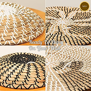 CozyHomie Large Seagrass Baskets Hanging Wall Basket Decor Boho Wall Decor Hanging Woven Wall Basket Boho Round Wicker Rattan Baskets Boho Woven Flat Baskets (Set 4 of Cozy Full)