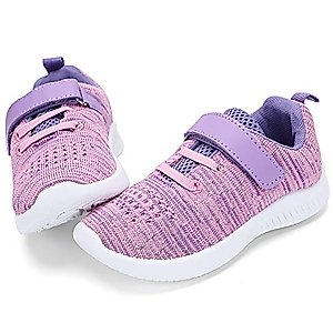 nerteo Girls&Boys Running Shoes, Casual Comfort Walking Sneakers for Kids, Strap Tennis Shoes Purple/Pink 3 M US Little Kid