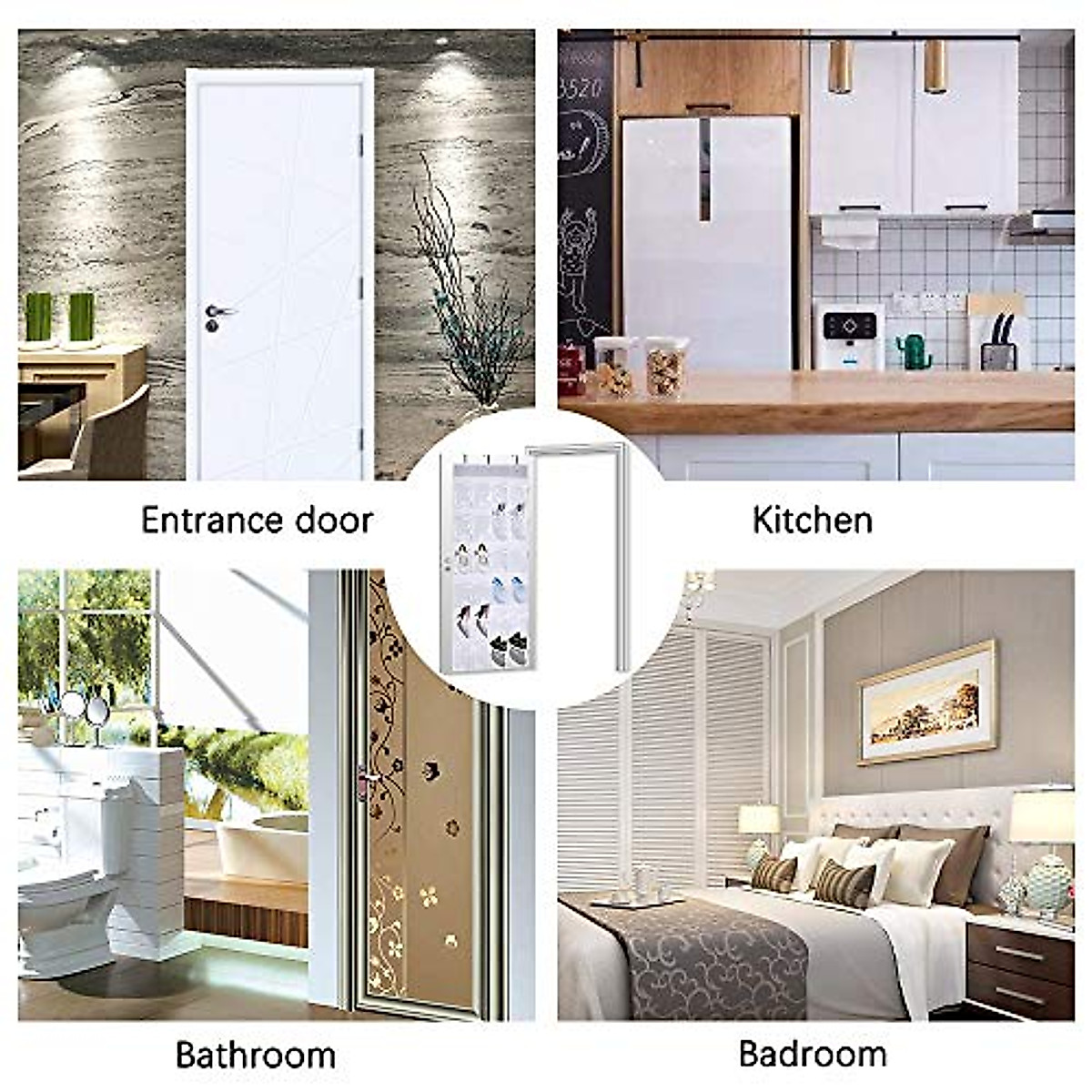 QUMENEY 24 Pockets Over the Door Shoe Organiser, Folding Hanging Organiser Shoe Racks with Hooks, Heavy-Duty Hanging Mesh Shoe Holder for Badroom, Bathroom, Wardrobe