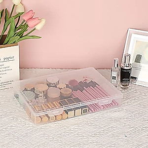 BTSKY Clear Plastic Storage Box with Flap Lid, Multipurpose Craft Organizers and Storage Box Art Supply Storage Organizer with Snap Closure Plastic Sewing Box for Pencils Markers Notebooks A4 Files, 2 Pack Big