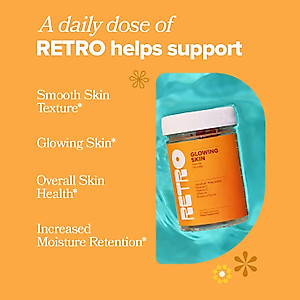 RETRO Gummy Glowing Skin Vitamins for Collagen Production - Astaxanthin, Vitamin E, Bamboo Extract, Hibiscus, & Vitamin C - Vegan Gummies for Smooth Skin & Hydration, 50 Count (Pack of 1)