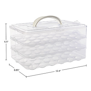 Classic Cuisine Egg Container for Refrigerator - Large-Capacity Egg Holder with Lid and Handle - Carrier for 72 Fresh, Store Bought or Deviled Eggs