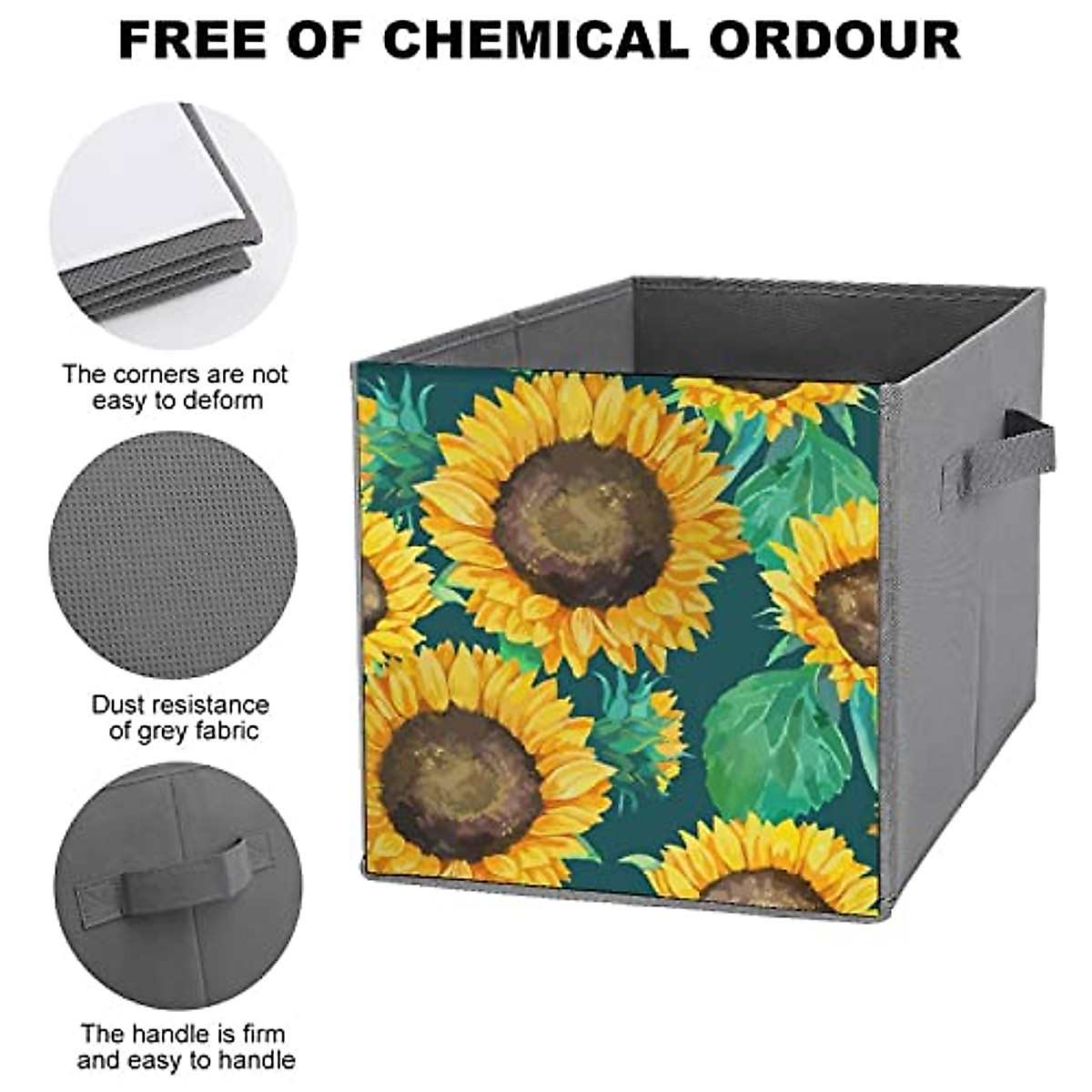 Watercolor Sunflowers Leaves Collapsible Storage Bins Cubes Organizer Trendy Fabric Storage Boxes Inserts Cube Drawers 11 Inch