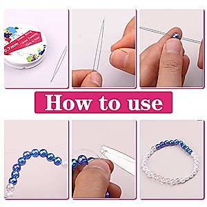 4 Rolls Elastic Stretch Thread for Bracelets, Transparent Beading String with 2 Sizes Big Eye Bead Needles and Needle Bottle, Clear Stretch Cord Thread for Jewelry Bracelet Necklace Making Wire(0.7mm)
