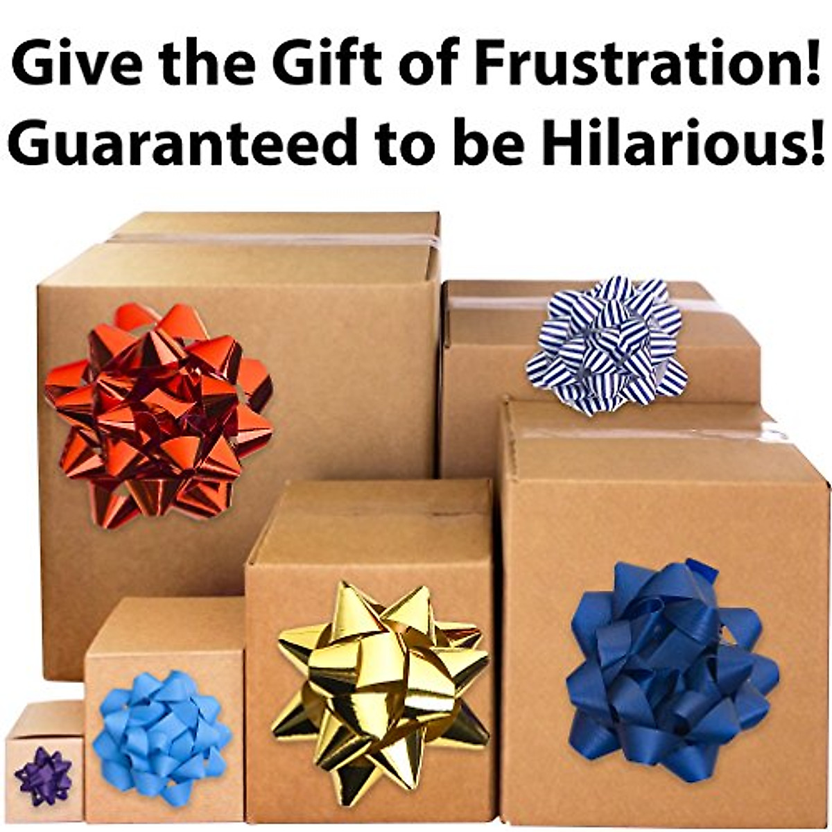 Give the Gift of Frustration: Boxes in a Box Prank. Includes 3 Sets of 6 Nesting Cartons (2-12 Inch). Funny Practical or Novelty Joke. Great Christmas Gag, Birthday Present or Stocking Stuffer for Him