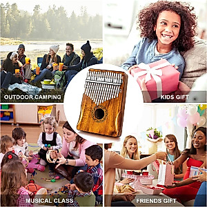 AnEssOil Kalimba Thumb Piano 17 Keys Built-in Waterproof Protective Case, Portable Mbira Finger Piano Gift for Kids and Adult Beginners Wood color