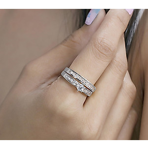 Dazzlingrock Collection 0.95 Carat (Cttw) White Diamond Solitaire Tapered Shank Wedding Ring Set for Women in 14K White Gold Size 6.5