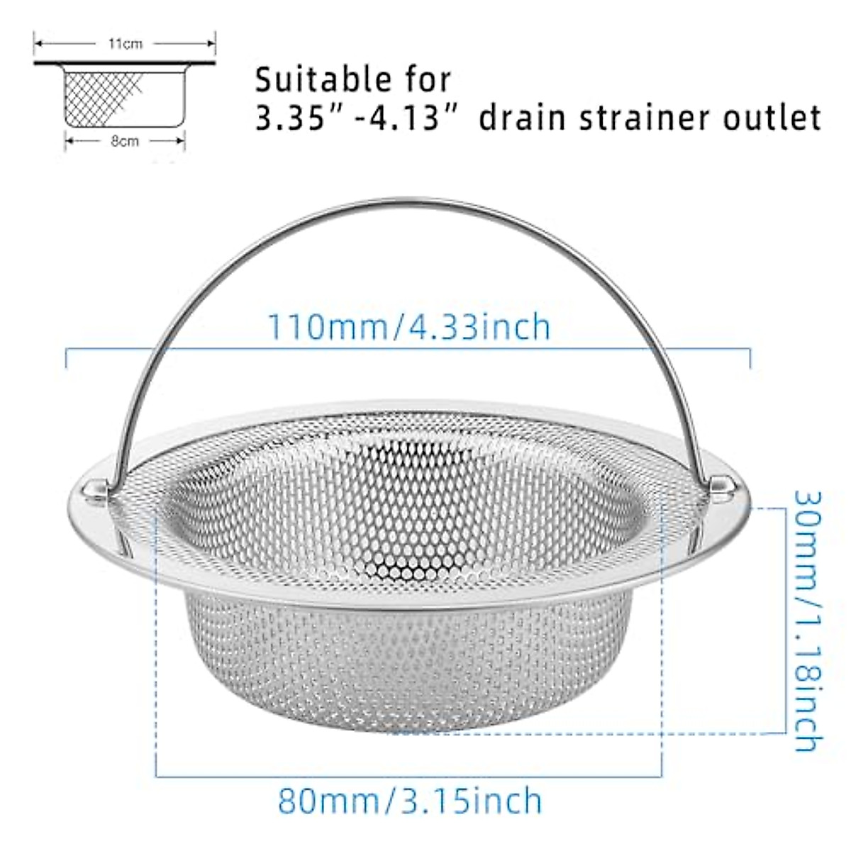 haodex 2PCS Stainless Steel Kitchen Sink Strainer,4.33" Diameter