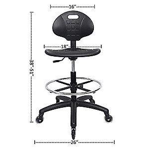 CHAIR MASTER (Tall Bench Stool, Rubber Roller Blade Stye Casters) Easy to Clean! Ergonomic Polyurethane Drafting Stool. Seat Height Range 24"-34". Home Office Lab Workstation.