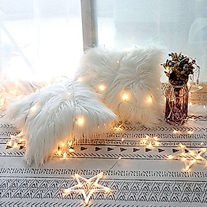 AerWo Fur Throw Pillows Fluffy Pillow Covers, Set of 2 Faux Plush Cushion New Luxury Series Merino Style Decorative Pillows Case for Couch Bed Living Room Car Chair, 18" x 18" (Off-White)
