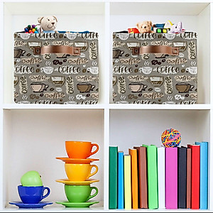 Kigai Coffee Theme Storage Basket 1 Pack, Collapsible Organizer Large Toys Clothes Storage Bin with Handle for Home, Office, Shelves, Closet