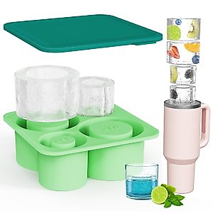 Ice Cube Tray Mold for Stanley 40oz 30oz 20oz 14oz Tumbler Accessories, Alwenid Silicone Ring Ice Maker with Lid for Freezer, Cocktails, Whiskey, Coffee and Juice, BPA Free, Dishwasher Safe(Green)