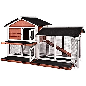 B BAIJIAWEI Rabbit Hutch Indoor Outdoor 62" Bunny Cage - 2-Tier Waterproof Wooden Rabbit Cage - Guinea Pig House with Ramp, Door, Pull Out Tray
