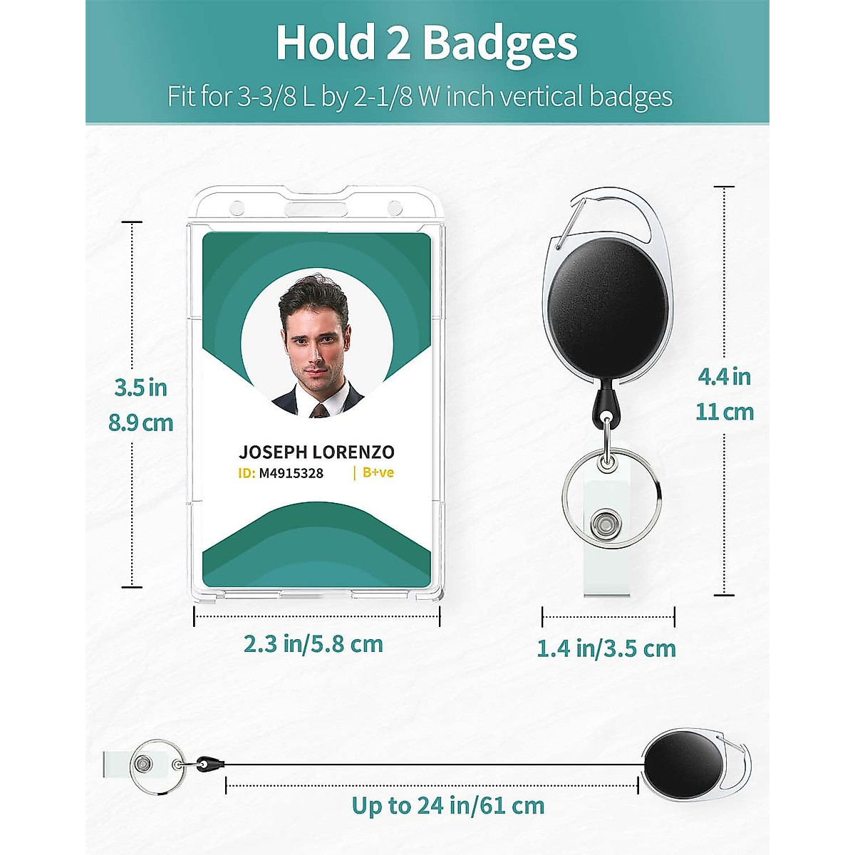 Pawfly Vertical 2-Card Badge Holder with Thumb Slots Hard Transparent PC Case Protector with Retractable Badge Reel Carabiner Clip for IDs Credit Cards Driver’s Licenses and Passes, 2 Pack