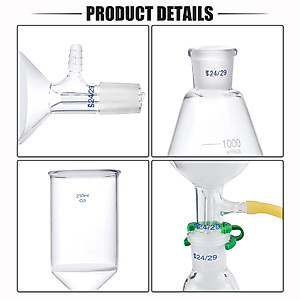 Buchner Funnel Filtering Kit with 1000 ml Filter Bottle and 250 ml Buchner Funnel, G3 Borosilicate Glass Lab Vacuum Filtration Distillation Apparatus Filter Flask Set