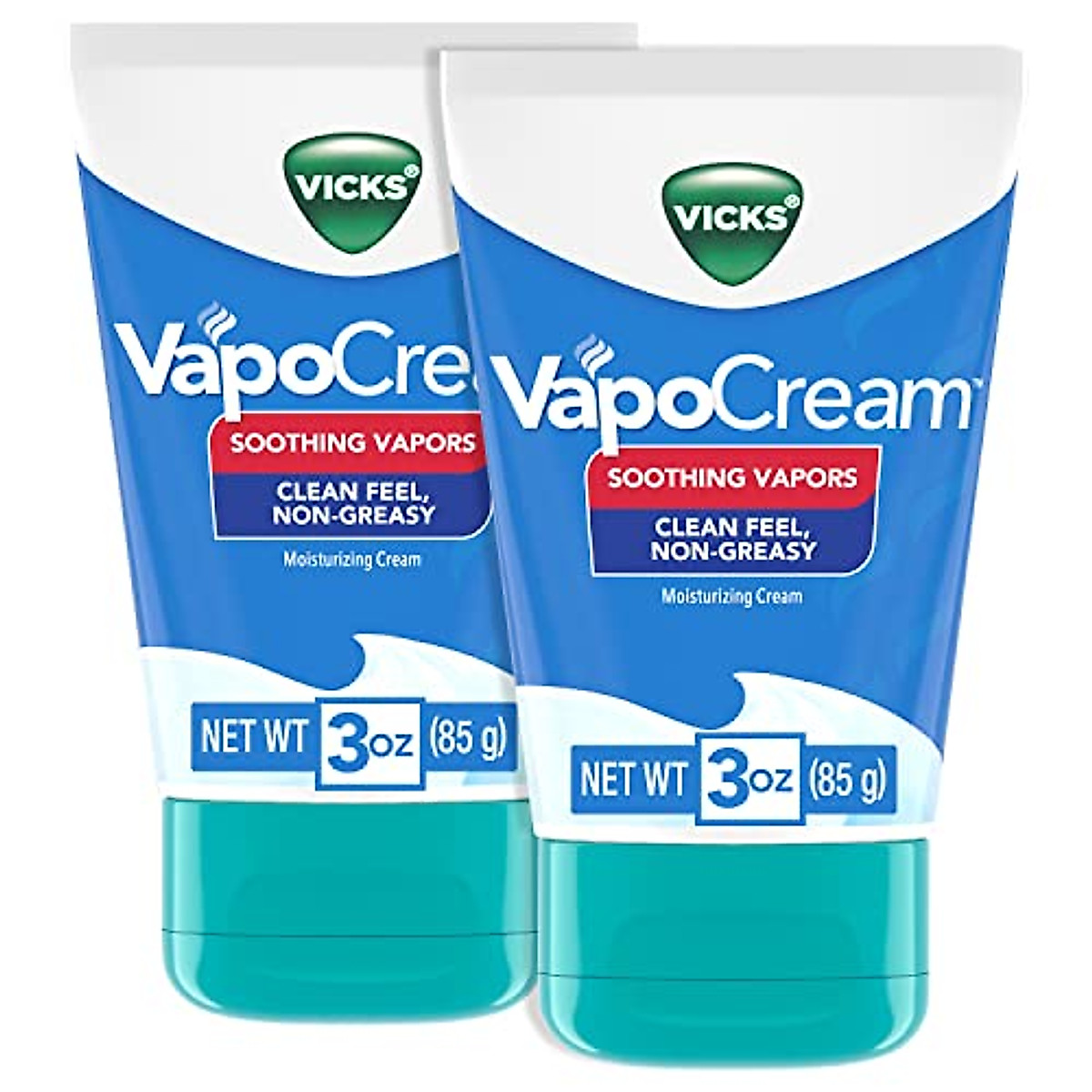 Vicks VapoCream, Easy to Use Non-Greasy Moisturizing Cream, Soothing & Comforting Non-Medicated Vapors, for Adults and Children Ages 2+, 3.0oz (2 Pack)