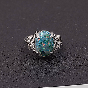 Ginger Lyne Collection Sharla Simulated Fire Pink Purple or Green Opal Ring for Women Oval Shape Fashion Jewelry Statement Ring for Her Size 9