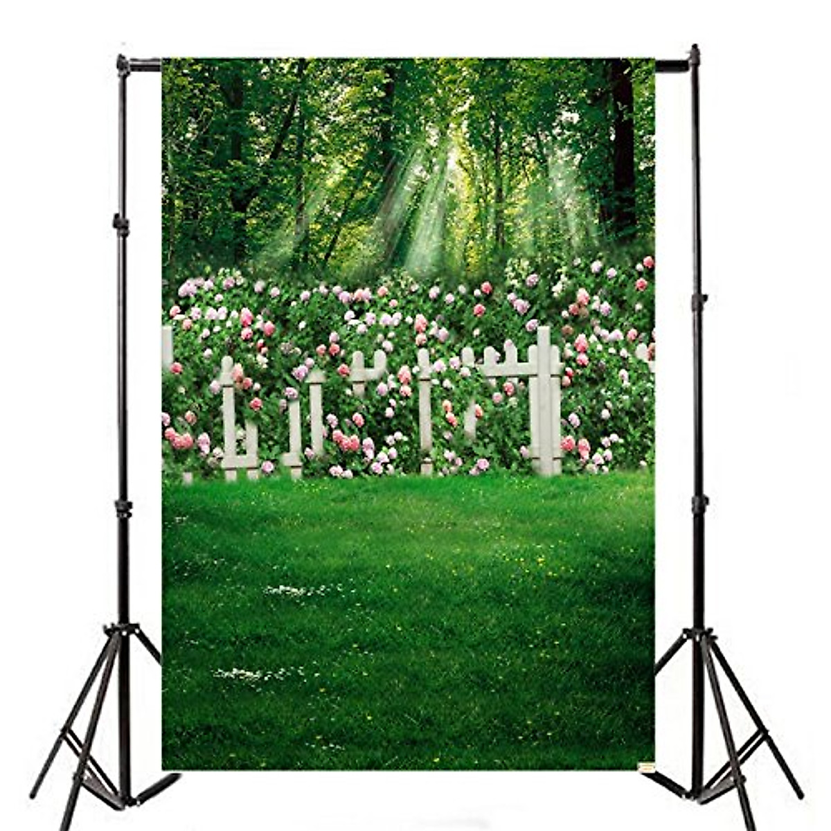 AOFOTO 6x9ft Romantic Garden Photography Studio Background Wedding Backdrop Spring Flowers Fence Meadow Grassland Girl Lovers Baby Kid Toddler Artistic Portrait Forest Photoshoot Props Video Drape