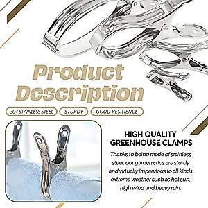 Wokape 10Pcs 6.3 Inch Stainless Steel Garden Clips, Heavy Duty Clamps with Large Open, Strong Grip Clips for Greenhouse Plant Cover Netting/ Garden Shade Cloth/ Beach Towel/ Clothespins/ Quilt