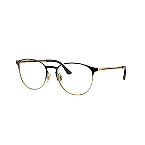 Ray-Ban RX6375 Round Prescription Eyeglass Frames, Black On Arista/Demo Lens, 53 mm