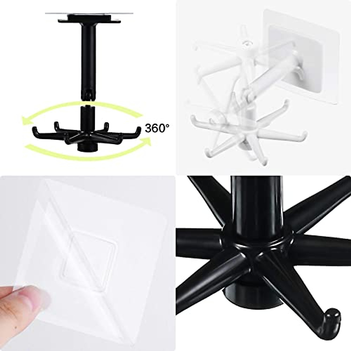 360° Rotating Folding Hook Multi-Purpose,180 Degrees Vertical Flip Hook No Drilling Self Adhesive Flip Waterproof Hooks, Space Saving Easy to Install, Suitable for Home Bathroom Kitchen Office, Black