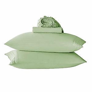 Sage Green Full Size Bed Sheet Sets-Deep Pocket Fitted Sheet & Pillowcase Sets-4 Piece Soft Cooling Microfiber Bedsheets for Double Bed