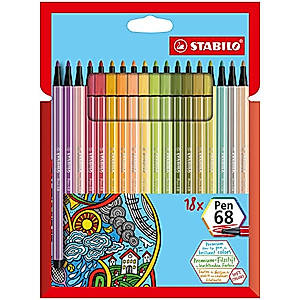 STABILO Premium Felt Tip Pen - Pen 68 - Wallet of 18 - Assorted Colors
