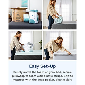 ViscoSoft 4 Inch Pillow Top Memory Foam Mattress Topper Queen - Cooling Hybrid Lux Dual Layer Mattress Pad - CertiPur-US Certified